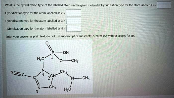 SOLVED: What is the hybridization type of the labelled atoms In the ...