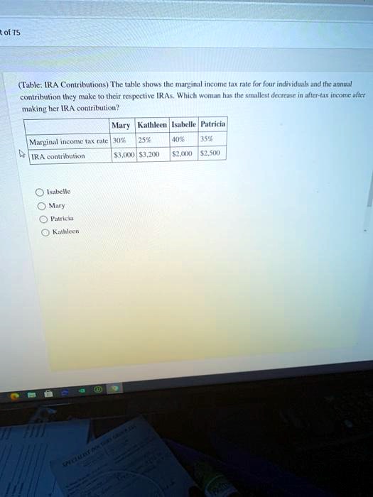 of75 tableira contributionsthe table shows the marginal income tax rate ...