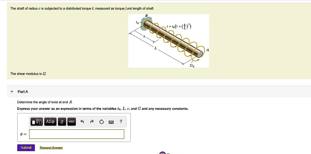 SOLVED: The shaft of radius c is subjected to a distributed torque t ...