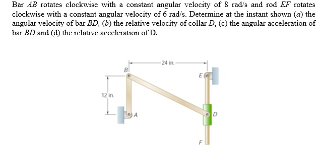 Solved Bar Ab Rotates Clockwise With A Constant Angular Velocity Of 8 Rad S And Rod Ef Rotates