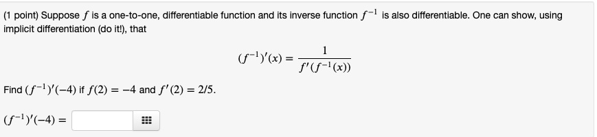 Point Suppose F Is One To One Differentiable Functi… Solvedlib