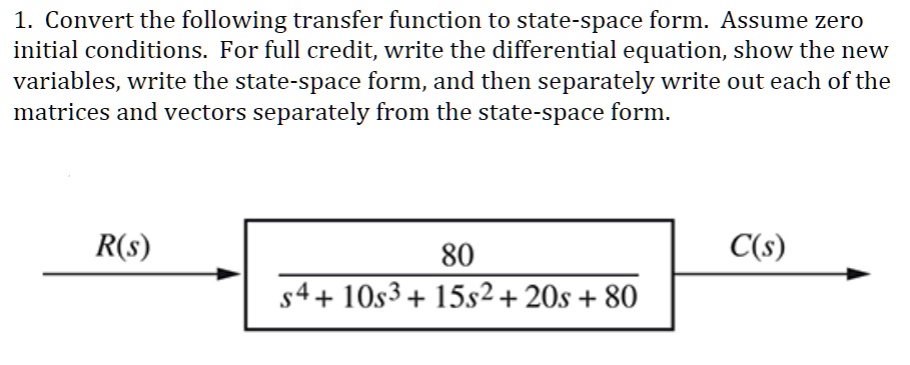 SOLVED: Convert the following transfer function to state-space form ...