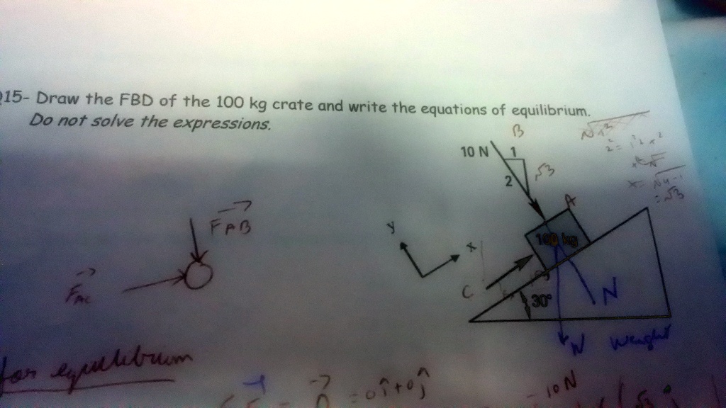 draw fbd and write equations of equilibrium 15 draw the fbd of the 100 kg crate and write the ...