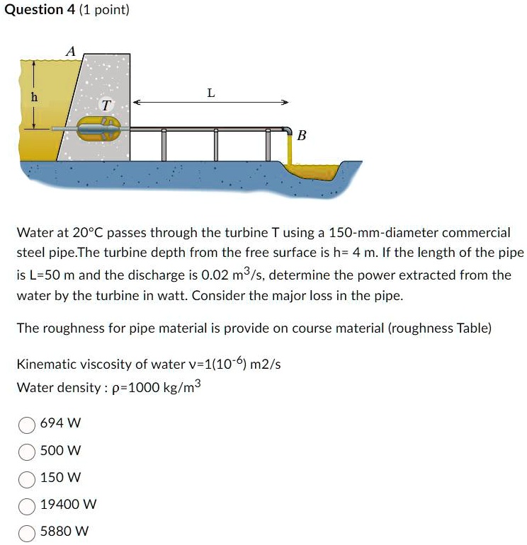 SOLVED: The roughness of the pipe (epsilon) is 0.045. Question 4 (1 ...