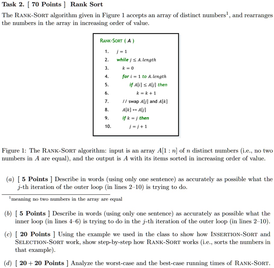 Solved Task 2 70 Points Rank Sort The Rank Sort Algorithm Given In Figure 1 Accepts An Array