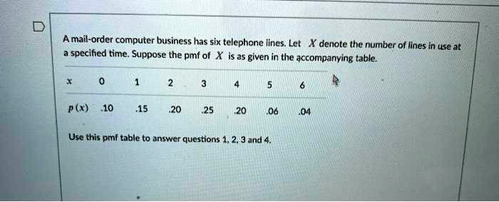 amail order computer business has six telephone lines let x denote the ...