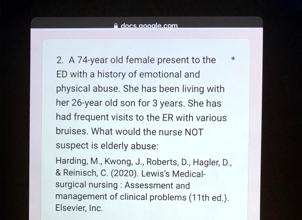 a 74 year old female presents to the ed with a history of emotional and ...