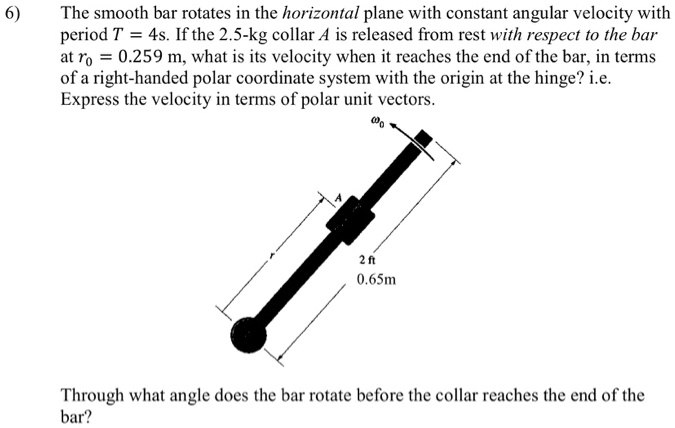SOLVED: The smooth bar rotates in the horizontal plane with a constant ...