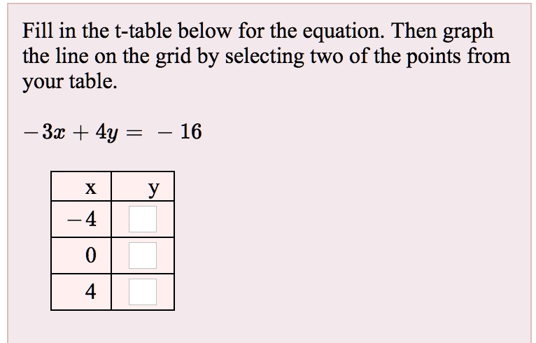fill in the t table below for the equation then graph the line on the ...