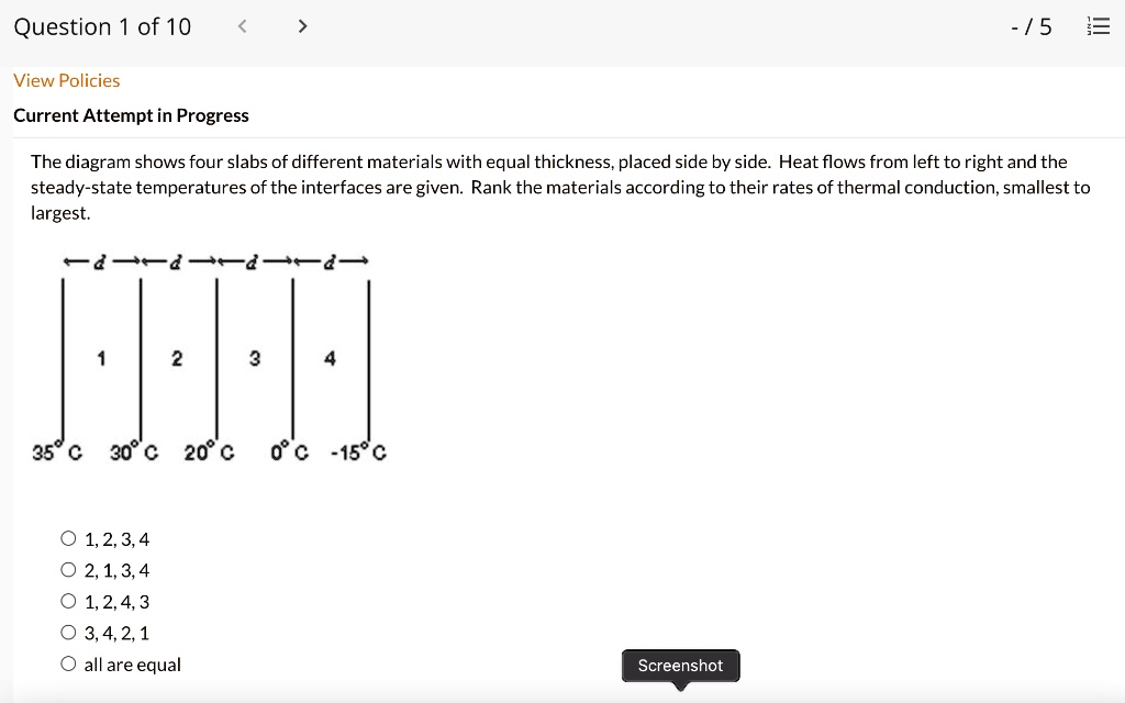 Question 1 of 10 View Policies Current Attempt in Progress The diagram shows four slabs of ...