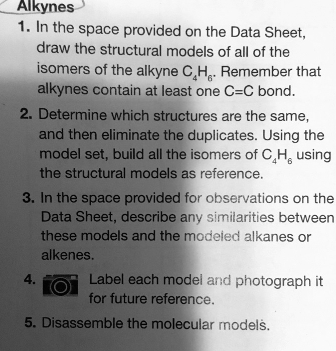 Alkynes 1. In the space provided on the Data Sheet, draw the structural ...