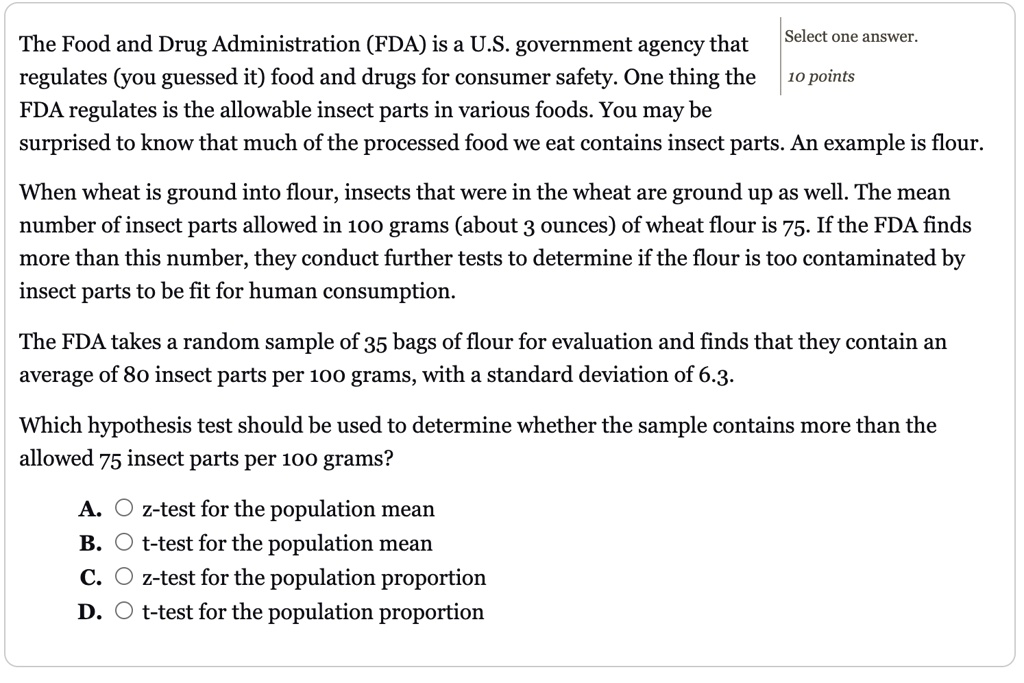 SOLVED: The Food and Drug Administration (FDA) is a U.S. government ...