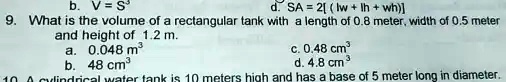 SOLVED: V=S d: SA = 2 (Ww wh)] What is the volume of rectangular tank ...