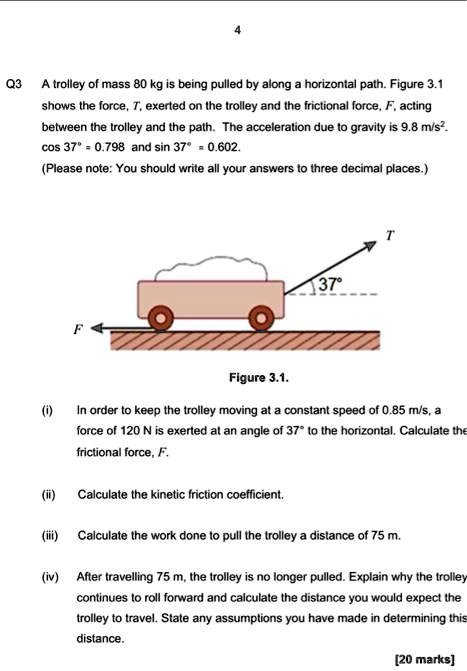 trolley of mass 80 kg being pulled by along horizontal path figure 31 ...
