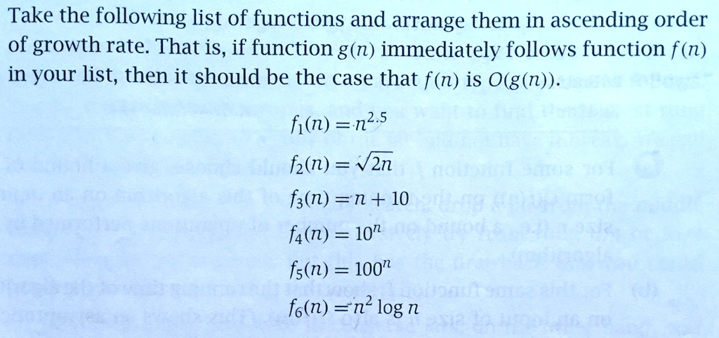 SOLVED: Take the following list of functions and arrange them in ...