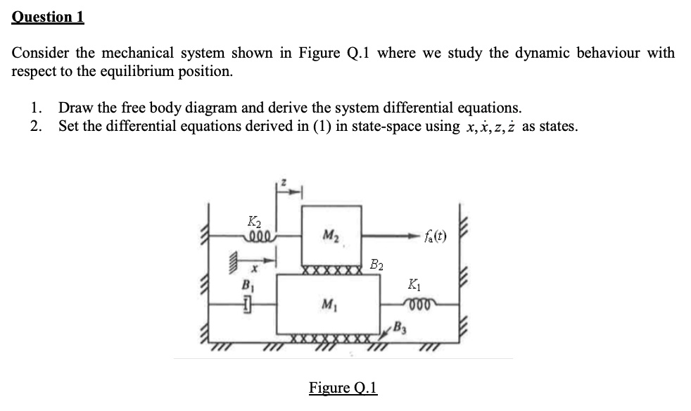 Question 1 Consider the mechanical system shown in Figure Q.1 where we study the dynamic ...