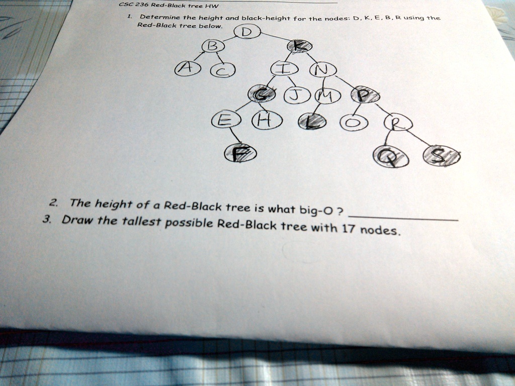 SOLVED: CSC 236 Red-Black Tree Homework: Determine the height and black ...