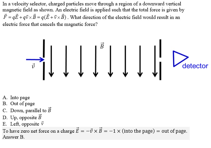 SOLVED: In a velocity selector, charged particles move through a region ...