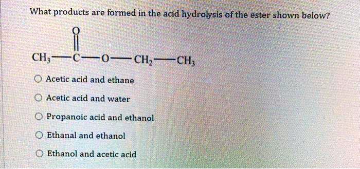 SOLVED: What products are formed in the acid hydrolysis ofthe ester ...