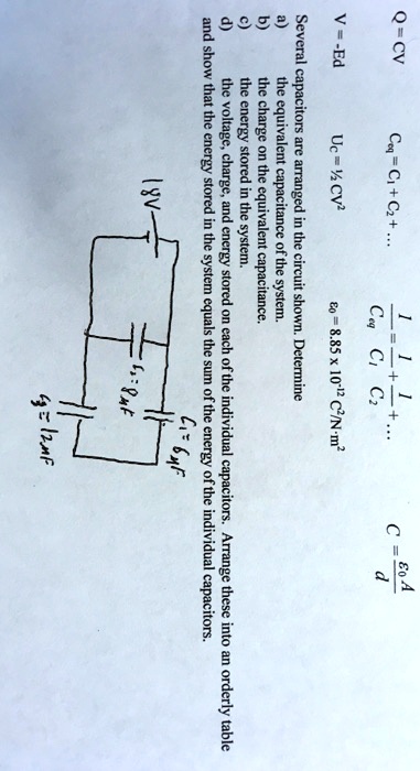 SOLVED: V = -Ed Q = CV lgV - the energy stored in the system. The ...