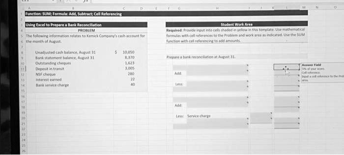 Solved Texts Function Sum Formula Add Subtract Cell Referencing Using Excel To Prepare A 
