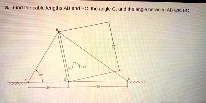Find the cable lengths ab and bc the angle c and the angle...