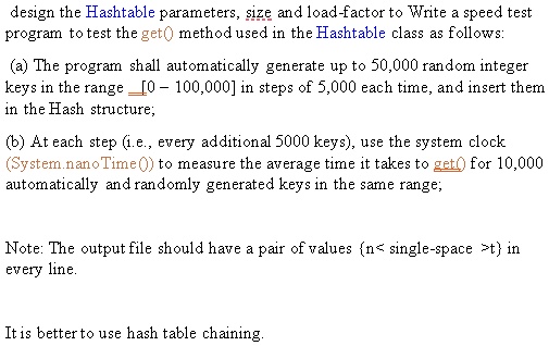 Solved Design The Hashtable Parameters Size And Load Factor To Write A Speed Test Program To