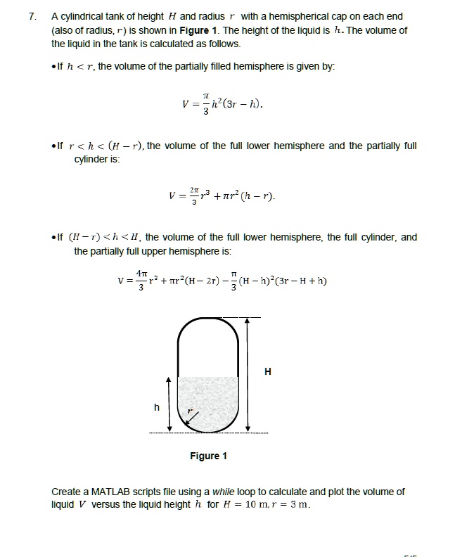 7. A cylindrical tank of height H and radius r with a hemispherical cap ...