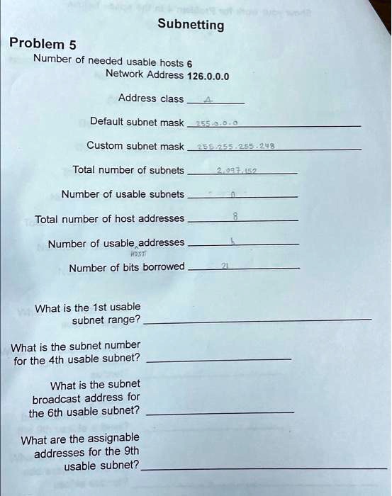 Subnetting Problem 5 Number Of Needed Usable Hosts 6 Network Address