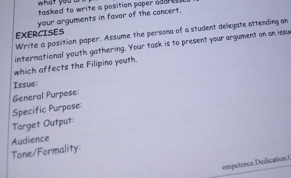 tasked to write a position paper addert. your arguments in favor of ...