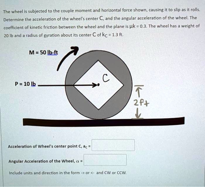 SOLVED: The wheel is subjected to the couple moment and horizontal ...