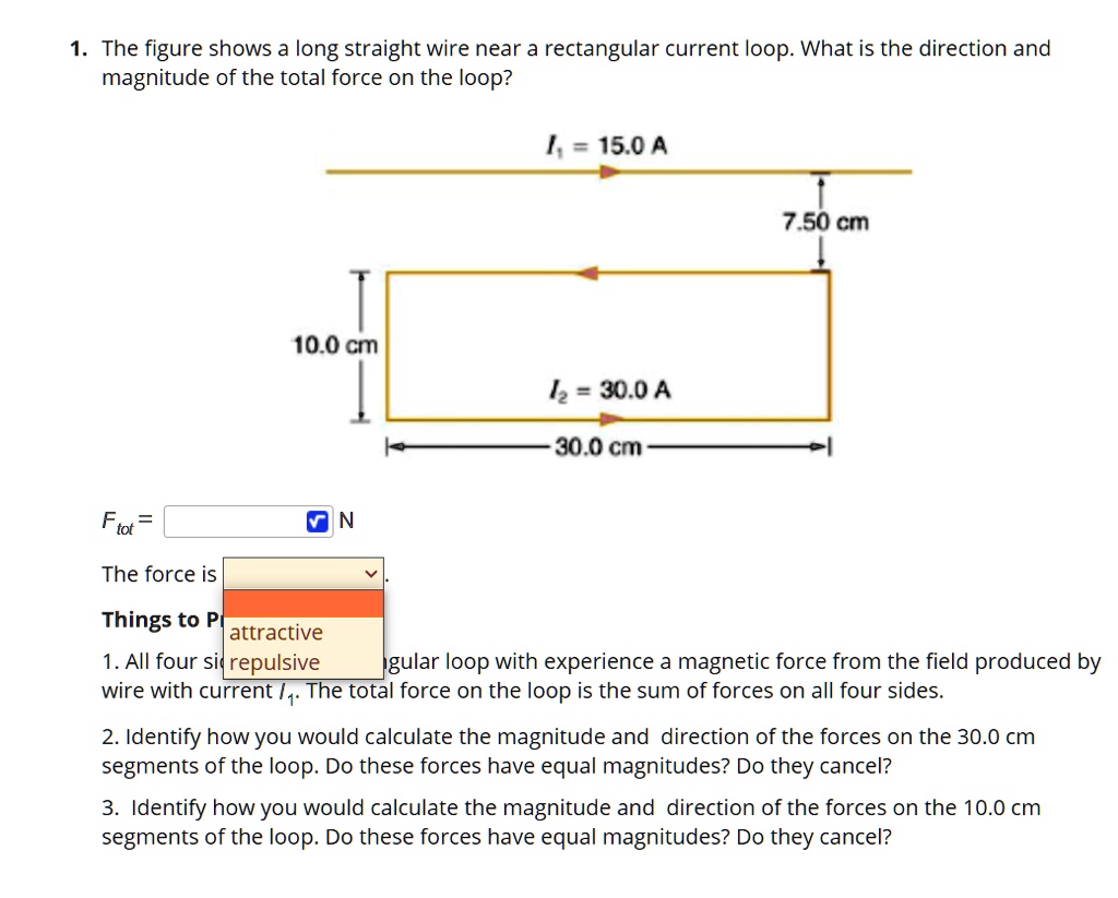 SOLVED: The figure shows a long straight wire near a rectangular current loop. What is the ...