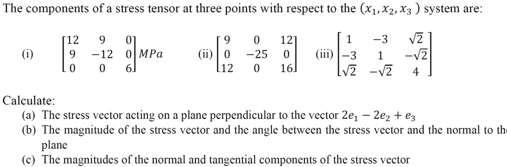 the components of a stress tensor at three points with respect to the ...