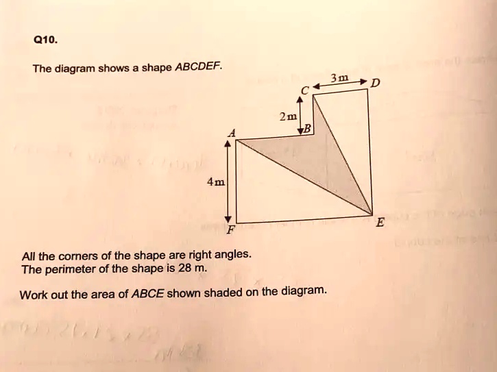 The diagram shows a shape ABCDE. 2m 4m All the corners of the shape are right angles. The ...