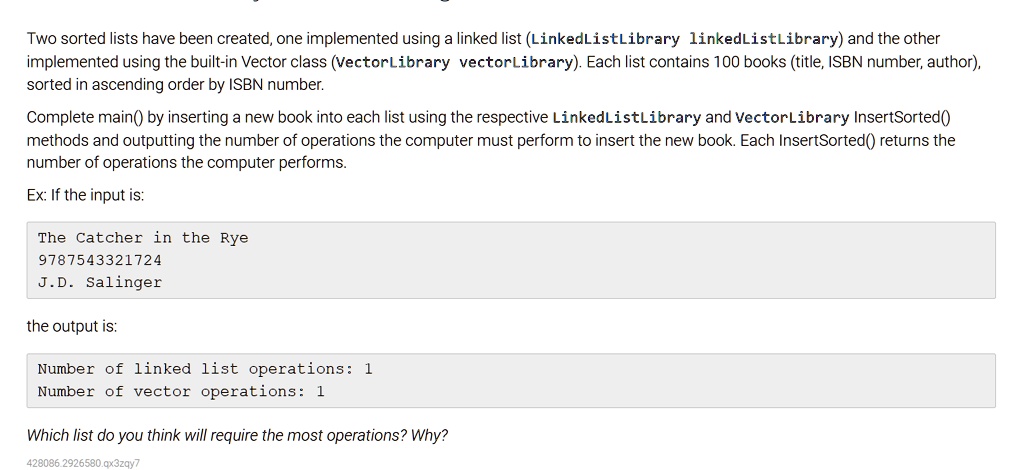Two sorted lists have been created, one implemented using a linked list (LinkedListLibrary ...