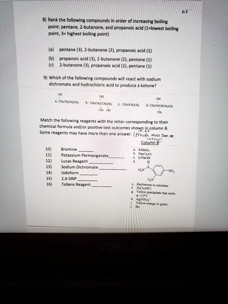 SOLVED: 8) Rank the following compounds in order of increasing boiling ...