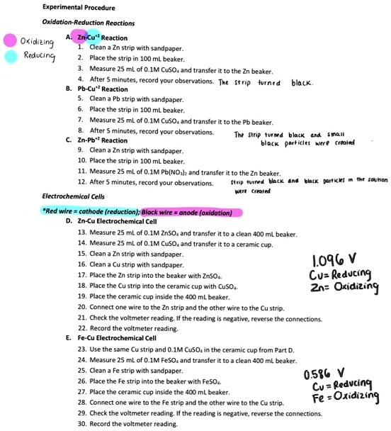 SOLVED: experimentl Procedure Oxidation-Reduction Renctlant Zn-Cu ...