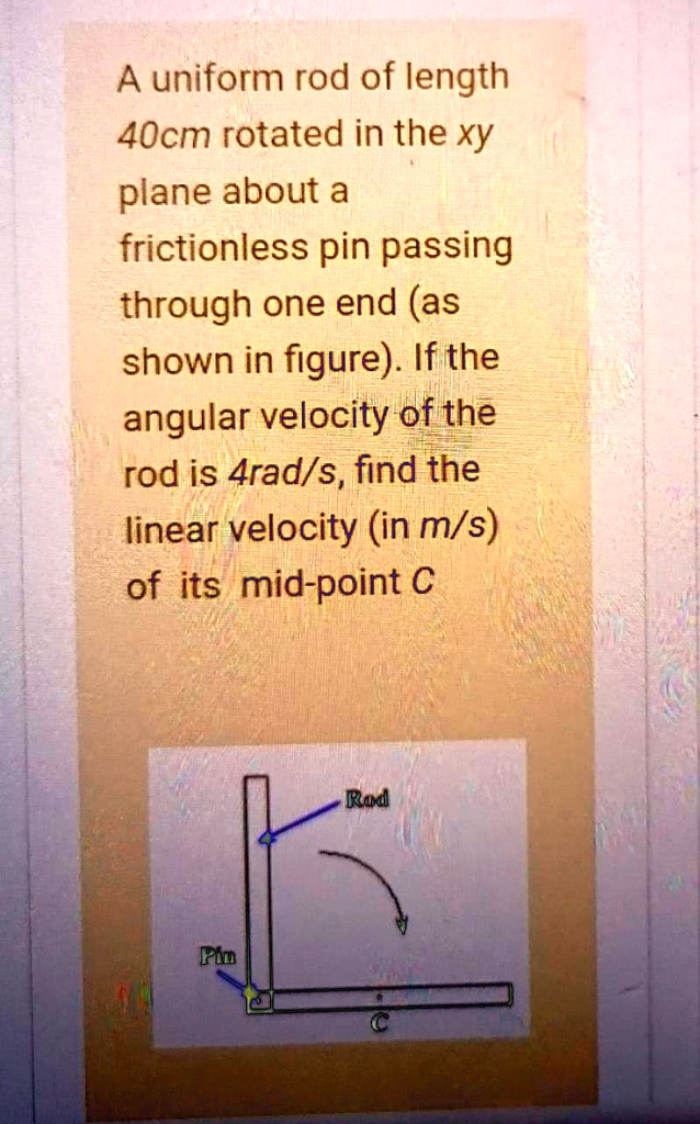 SOLVED: A uniform rod of length 40cm rotated in the xy plane about a ...