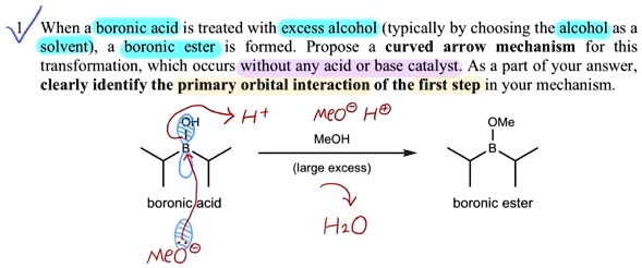 when boronic acid is treated with excess alcohol typically by choosing ...