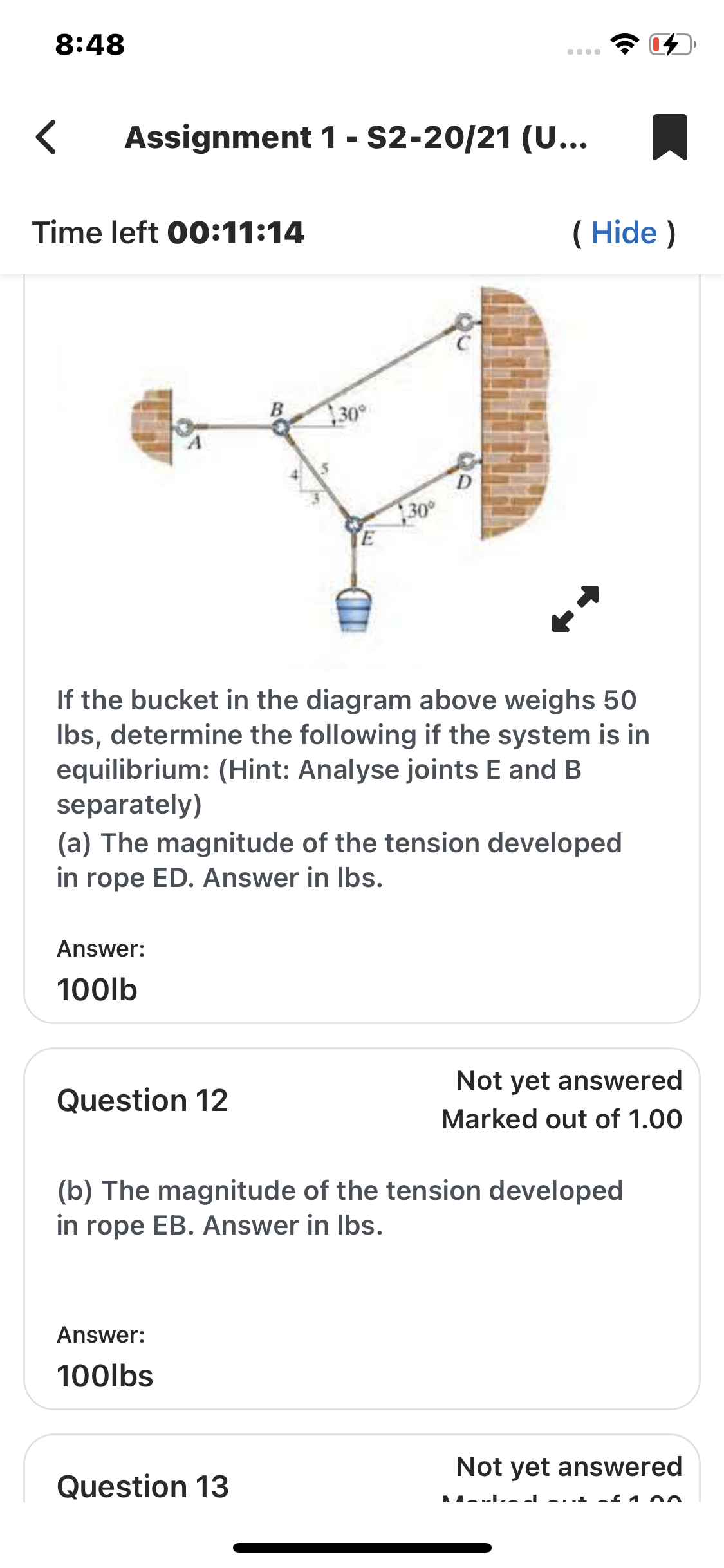 848 assignment 1 s2 2021 u time left 001114 hide if the bucket in the diagram above weighs 50 ...
