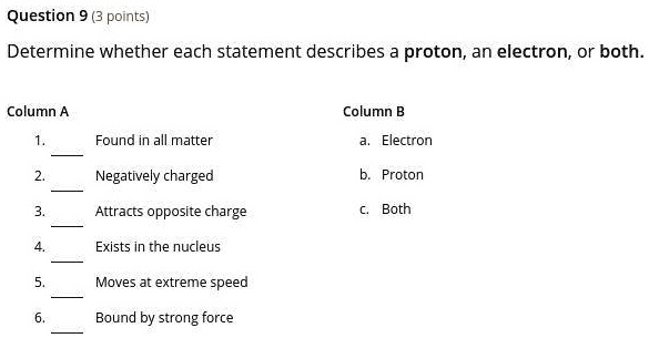 SOLVED: 'Determine whether each statement describes a proton, an ... SOLVED: 'Determine whether each statement describes a proton, an ...