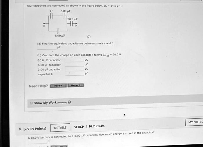 SOLVED: Four capacitors are connected as shown in the figure below. (C=14.0 F) C = 3.00F HH C ...