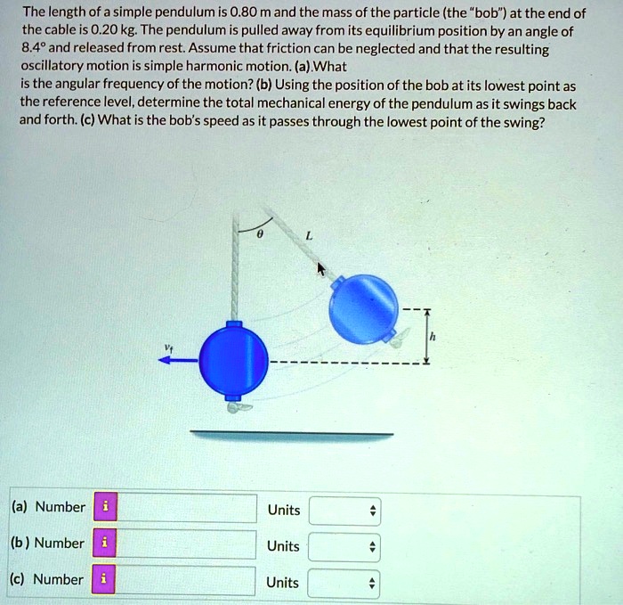 SOLVED: The length of a simple pendulum is 0.80 mand the mass of the particle (the "bob") at the ...