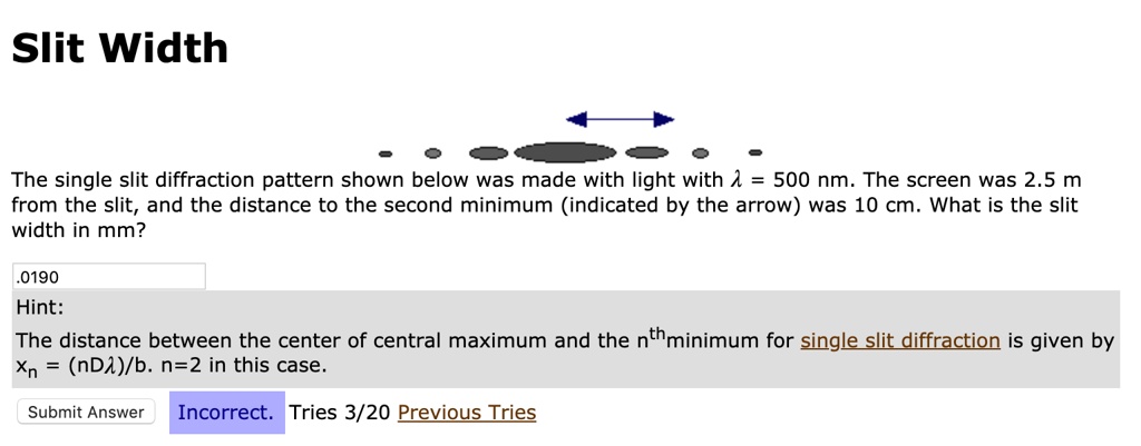 SOLVED:Slit Width The single slit diffraction pattern shown below was ...