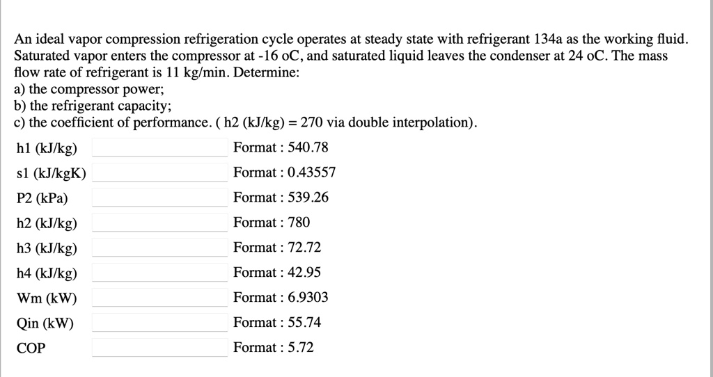 SOLVED: An ideal vapor compression refrigeration cycle operates at ...