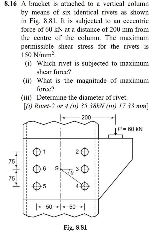 816 a bracket is attached to a vertical column by means of six ...