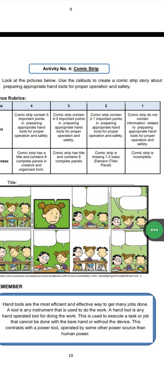 9 Activity No. 4: Comic Strip Look at the pictures below. Use the ...