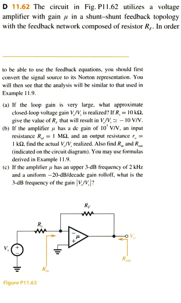D 11.62 The circuit in Fig. P11.62 utilizes a voltage amplifier with ...