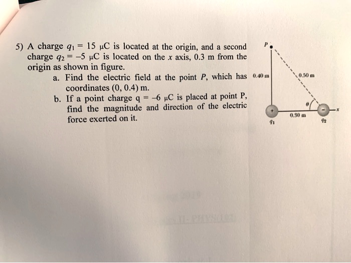 SOLVED: 5) A charge q1 = 15 uC is located at the origin; and a second charge 42 55 AC is located ...