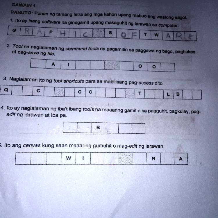 SOLVED: 1. Ito ay isang software na ganagamit upang makaguhit ng ...